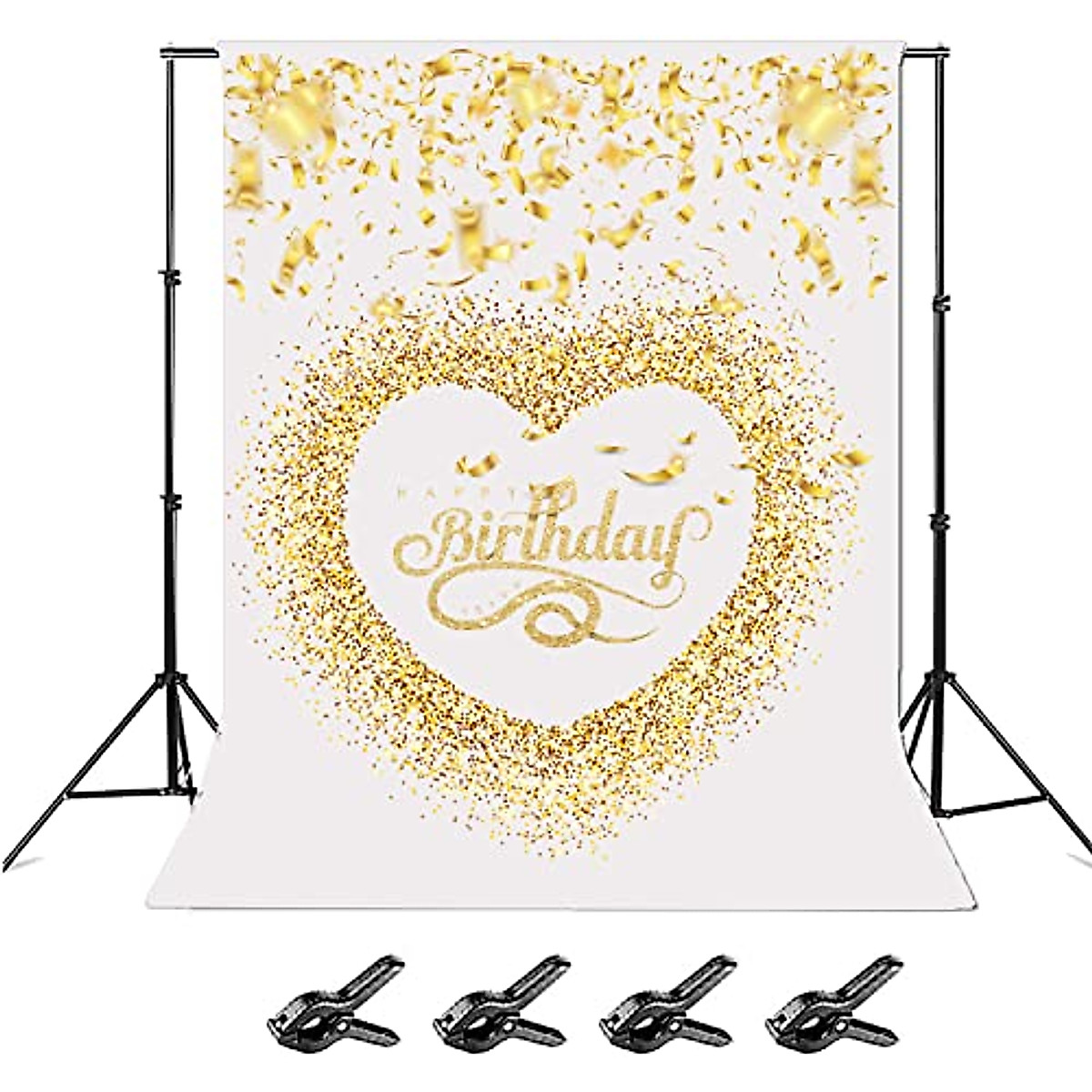 Backdrop Stand with White Backdrop，White Backdrop Stand，White Photo Backdrop with Stand， ​ Polyester White Cloth 6x9 feet Adjustable 8.5x10 Photography Stand 4 Clips