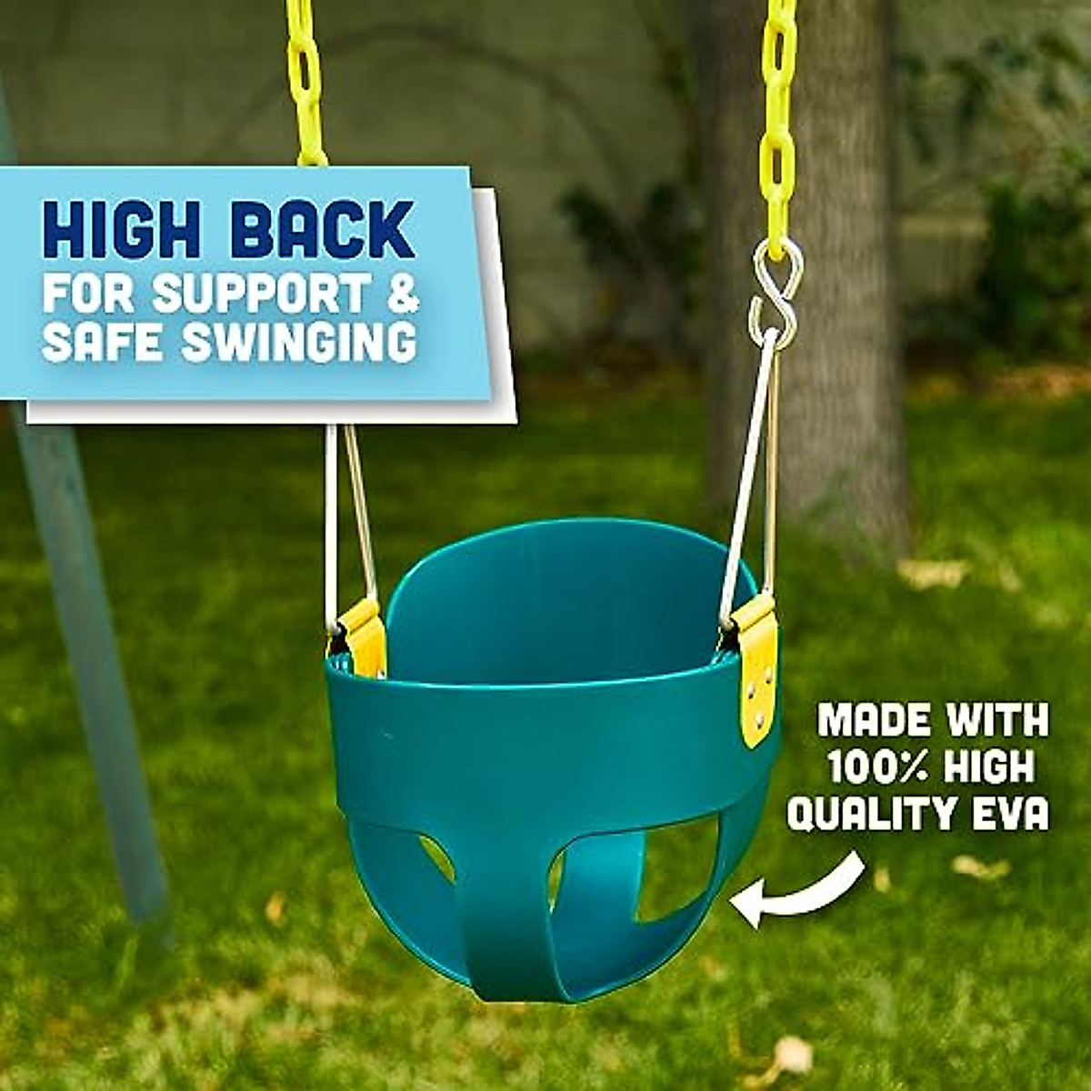 Original High Back Full Bucket Toddler Swing Seat with Plastic Coated Chains and Carabiners for Easy Install - Green - Squirrel Products