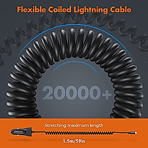 32W iPhone Car Charger - UNBREAKcable [PD 20W Quick Charge] [Apple MFI C94 Certified] Phone Cigarette Lighter with Built-in Coiled Lightning Cable for Apple iPhone 14/13/12/11/Xs/XS Max/XR/X/8