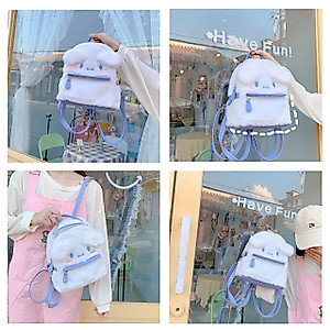 Kowckxi Cute Mini Plush Backpacks, Cat Face Soft Fuzzy Purse Handbags, 2Pcs Set White