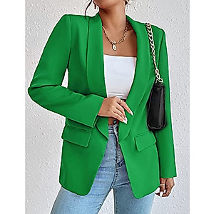 Perbai Women's Long Sleeve Open Front Blazer Casual Shawl Collar OL Work Office Suit Jacket(Green-XS)