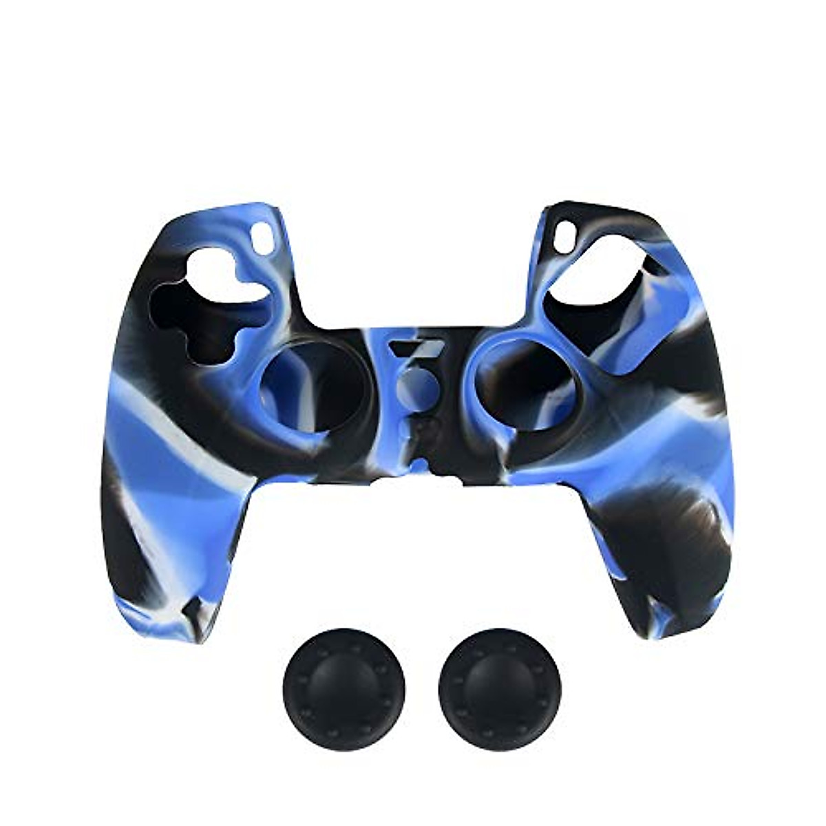 Camouflage Silicone Skin Protective Rubber Anti-Slip Case Cover with Thumb Grips Stick Joystick Cap for Playstation 5 PS5 Controller Gamepad Game Protector Cover (Blue)