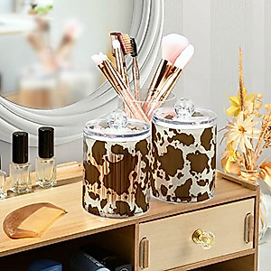 Plastic Jars with Lids,Brown and Beige Cow Spot Bulk Pack Storage Containers Wide Mouth Airtight Canister Jar for Kitchen Bathroom Farmhouse Makeup Countertop Household ,Set 4