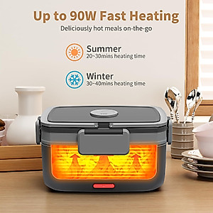 Geveniss Electric Lunch Box Food Heater with 2L Stainless Steel & 1L PP Fruit Container Bento Box, 90W (12V/24V/110V) Fast Heating Food Warmer for Car/Truck/Office Use, Ideal for Men, Women, Adults