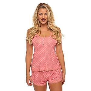 Velvet Kitten Sweetness Short Sexy PJ Camisole Set Pajama Sleep Shirt Sleepwear (Pink Dot, Small)
