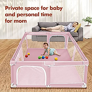 Upgraded Version Baby Playpen,29 ft² Extra Large Kids Play Yard with gate, Anti-Slip Anti-Collision Child Activity Children Fence ,Sturdy and Safety Indoor Outdoor Play Area for Toddlers (Pink)