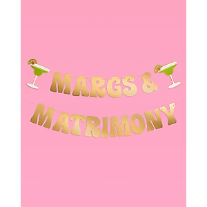 xo, Fetti Margs & Matrimony Gold Foil Banner - 5 Ft. | Bachelorette Party Decoration, Fiesta Photo Booth, Summer Bride To Be Backdrop, Bridal Shower