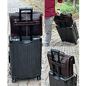 RUSTIC TOWN Handmade 16 inch Brown Leather Shoulder Briefcase Messenger Bag Men's 15.6-inch Laptop Satchel