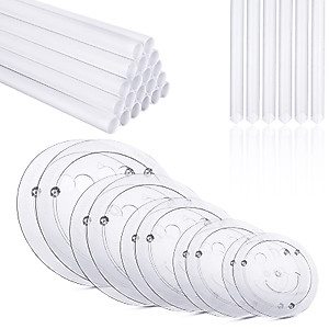 80Pcs Cake Tier Stacking Kit 10Pcs Clear Cake Separator Plates for 4, 6, 8, 10, 12 Inch Cakes with 30Pcs Clear Cake Stacking Dowels and 40Pcs White Plastic Cake Sticks Support Rods for Tiered Cake