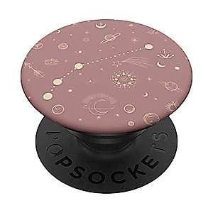 Mystic Astrology Space Stars Moon Pattern Rosy Brown PopSockets Swappable PopGrip