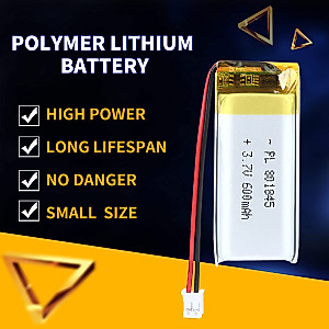 AKZYTUE 3.7V 600mAh 801845 Lipo Battery Rechargeable Lithium Polymer ion Battery Pack with JST Connector