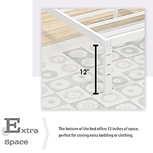 alazyhome Full Size Bed Frame 14 Inch Metal Platform Bed Frame Heavy Duty Steel Slats Support No Box Spring Needed Noise-Free Easy Assembly White