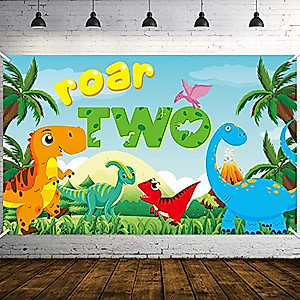 WATINC Roar Two Birthday Backdrop Banner Dinosaur Theme 2 Year Old Wild Forest XtraLarge Background Photo Booth Photography Baby Shower Party Decorations Supplies for Home Studio 71x43 Inch