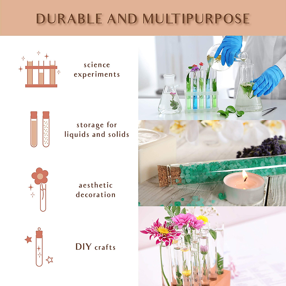 25 Pcs Plastic Test Tubes with Cork Stoppers & Screw Eyes |0.59x3.93 in, 0.3 fl oz | Clear Plastic Tubes for Solids & Liquids Storage | Plastic Tube/Test Tube for Science, Crafts or Decoration