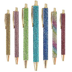 Xccj 7 Pcs Diamond Bling Pens for Women Pretty Cute Pens Rhinestone Colorful Ballpoint Pens Metal Retractable Writing Pens Black Ink 1.0 mm Sparkly Crystal Pens for Women Girls Office