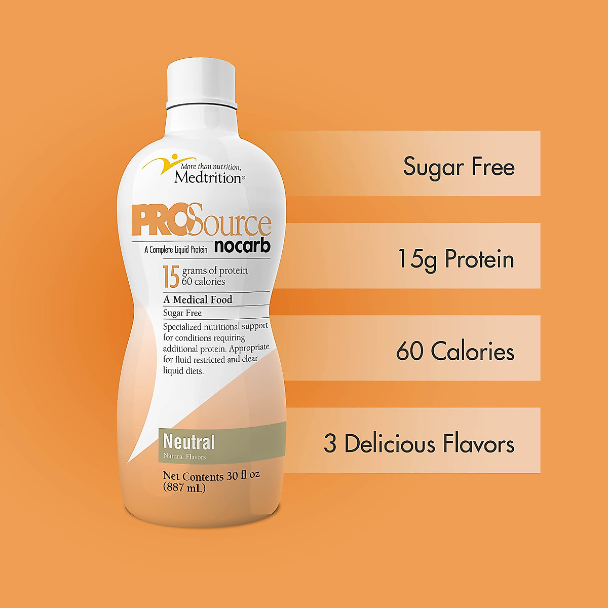 Liquid Collagen Peptides Type I, III 15 Grams Protein per Oz. |Prosource NoCarb Neutral Bottle Medtrition|