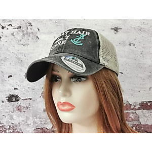 Hepandy Embroidered Boat Hair Don't Care Baseball Cap for Women, Embroidery Trucker Hat, Adjustable Snapback Mesh Dad Hats