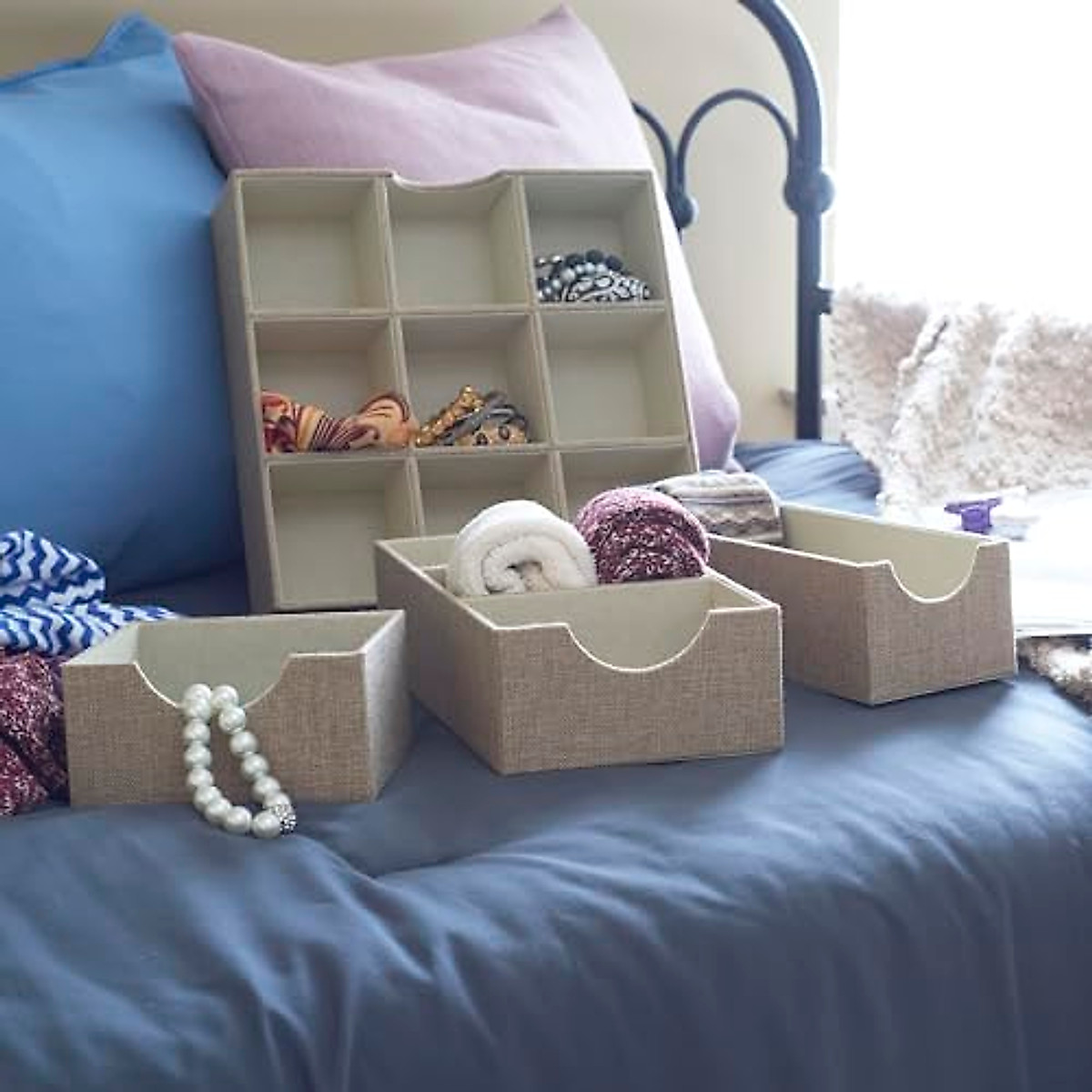 Household Essentials Brown 722-1 Deep 3 Section Drawer Organizer Box for Storage | 12 in x 6.13 in x 3.13