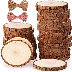 Fuyit Natural Wood Slices 30 Pcs 2.4-2.8 Inches Craft Wood Kit Unfinished Predrilled with Hole Wooden Circles Tree Slices for Arts and Crafts Christmas Ornaments DIY Crafts