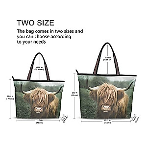 Women Tote Top Handle Shoulder Bags, Highland Cow Eating Grass Tote Bags Purses Daily Use, Tote Purse for Women