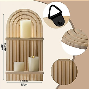 Generic Bookshelf Arched Wood Rainbow Wall: Retro Bohemian Double Floating Wall Shelving, Brown