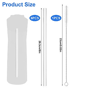 6pcs Replacement Straws, Reusable Straws with Cleaning Brush Replacement Straw Set Compatible with Contigo Ashland 2.0 24oz