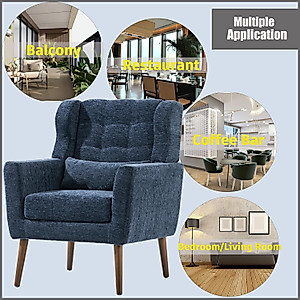 Modern Accent Chair,Chenille Fabric Reading Living Room Side Chair,Single Sofa with Wood Legs, Armchair for Living Room Bedroom(Dark Blue)