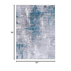 Livabliss Houda Modern Abstract Area Rug, 2' x 3', Teal/Silver