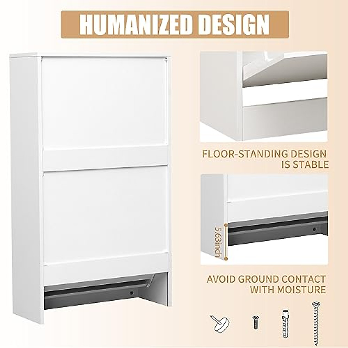 KUMIUNION Shoe Storage Cabinet with 2 Flip Drawers, Slim Freestanding Storage Racks for Entryway, Hallway, Hidden Narrow Shoe Organizers Perfect for Heels, Boots, Slippers, White