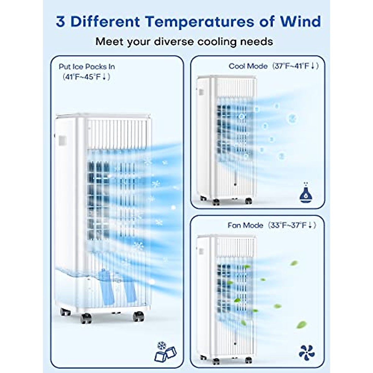 Evaporative Air Cooler, TEMEIKE 3-IN-1 Portable Air Conditioners w/Remote, Cooling Tower Fan w/Humidify, 70° Oscillation & 7H Timer Swamp Cooler, Windowless Evaporative Cooler for Room Bedroom Office