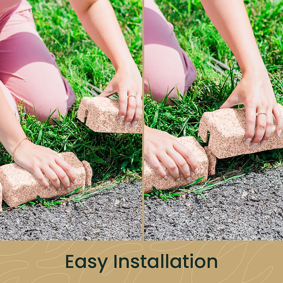 Beuta Landscape Edging | Garden Edging Border | No Dig Faux Stone Bricks for Lawn edging, Flower beds, Pathways & Yards – 4 Packs | Each Pack Has 6 Bricks 48"Lx 4"W x 2.25"H | 12 Spikes | Sandstone