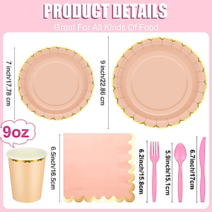Yaomiao 168 Pcs Disposable Dinnerware Set Party Supplies, Scalloped Paper Plates Cups Napkin with Gold Foil Plastic Forks Knives Spoons Serve 24 Guests for Birthday Baby Shower (Multicolor,Round)