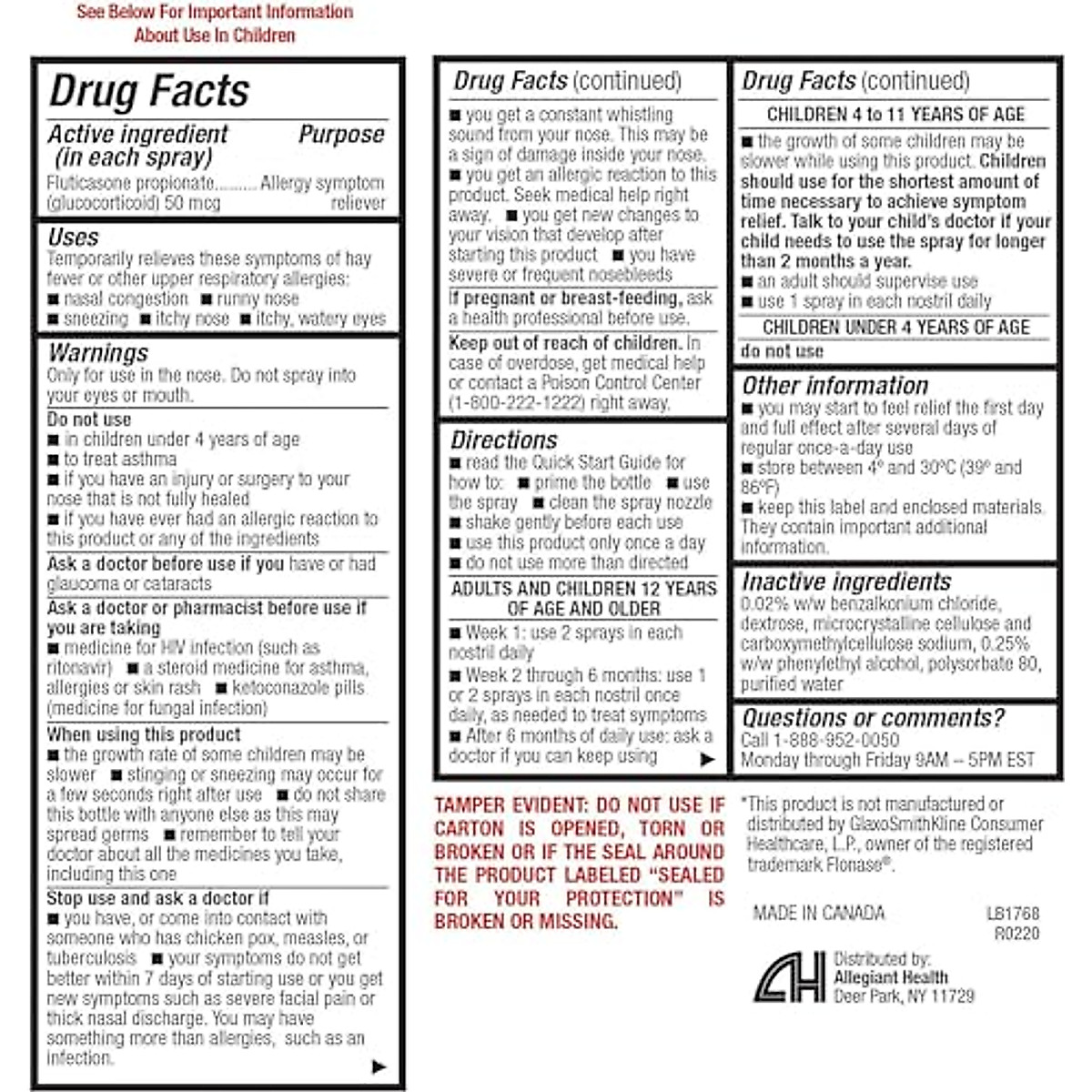 HealthA2Z® Fluticasone Propionate Nasal Spray| 50 mcg per Spray | 24 Hour Allergy Relief | 72 Sprays | 0.38 fl oz (11.1mL) | Relief from Nasal Congestion | Runny Nose | Sneezing
