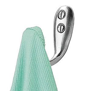 mDesign Wall Mount Decorative Metal Single Storage Organizer Hooks for Coats, Hoodies, Hats, Scarves, Purses, Leashes, Bath Towels, Robes - Hardware Included, 6 Pack - Chrome