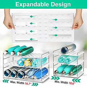 Water Bottle Organizer for Cabinet, 3 Tier Expandable Water Bottle Storage Rack, Water Bottle Shelf Storage for Tumbler Sports Flask Travel Mugs, Tumbler Storage for Cabinet Kitchen Countertop Fridge