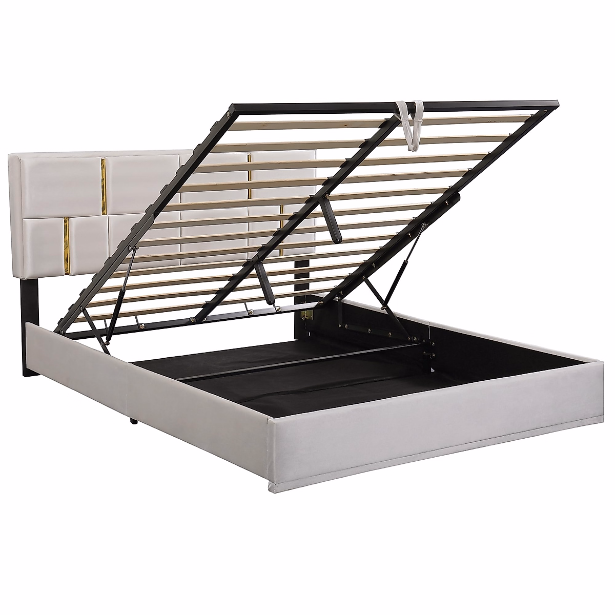 Anwickhomk Lift Up Storage Bed Queen Size Modern Upholstered Platform Bed with Headboard Wood Bed Frame with Hydraulic Storage System,Noiseless No Box Spring Needed, Easy Assembly (White)