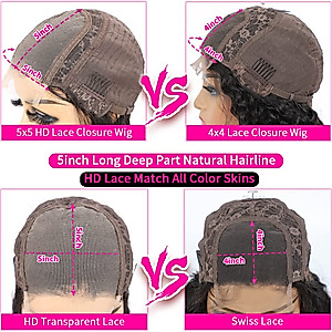 Aaliweya 5x5 HD Lace Closure Wigs Human Hair Body Wave 5x5 Transparent Lace Front Wig for Women 150 density Lace Closure Wig Pre Plucked with Baby Hair Soft and Smooth Natural Black Color 22inch