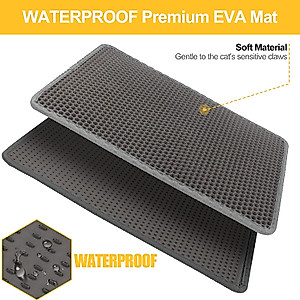 Cat Litter Mat Grey Trapping for Litter Box, XL Jumbo 30 x 24 in, Urine & Waterproof, Honeycomb Double Layer Anti Tracking Kitty Mats, No Phthalate, Washable Easy Clean, Scatter Control