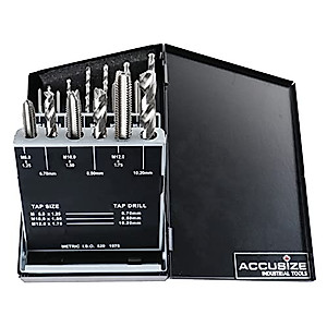Accusize Industrial Tools 18 Pc Hss Tap and Drill Set, Metric, 0001-0052