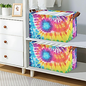 ZENWAWA Storage Cubes 1 Pack Tie Dye Rainbow Print with Foldable Steel Frame Water Resistant Fabric, Storage Bins Baskets for Closet Shelf Organizer 16.9×11.4×7.7 inches