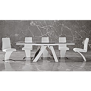 Zuri Furniture Cruz Expandable Modern Dining Table with Clear Glass Top