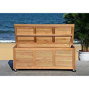 Safavieh PAT7038A Outdoor Collection Elina Teak 47.2" Cushion Deck Box, Natural