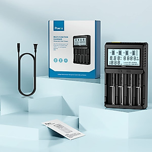 18650 Battery Charger with Testing Functions, POWXS Universal 3.7V Charger for Li-Ion Rechargeable Batteries IMR Lithium 26650 21700 18650 16340 14500 10440, Ni-Mh/Ni-Cd AA AAA C Batteries