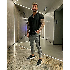 CANGHPGIN Mens Plaid Stretch Dress Pants Slim Fit Skinny Chino Pants Tapered Men Checkered Business Casual Pants Gray