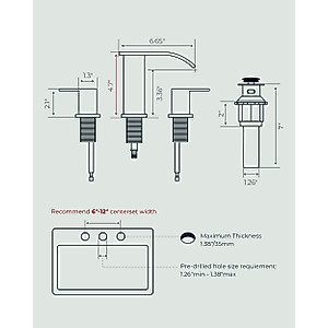 FORIOUS Black Bathroom Faucets, Matte Black Waterfall Bathroom Faucet 3 Hole with Metal Pop up Drain, 8 Inch Widespread Bathroom Sink Faucet Two Handle, Faucet for 6''-12'' Bathroom Sink Vanity