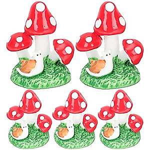 LUOZZY 5pcs Miniature Mushroom Mini Snail Mushroom Ornament Resin Bonsai Craft Photo Props Decor - Red