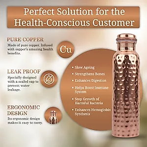 BLIXIFY Copper Water Bottle (34oz/1000ml) Handcrafted Ayurvedic 100% Pure Copper Water Bottle for Drinking | Heavy Duty, Leak-proof & Lab-Tested | Perfect for Everyday Use, Gifting, Travel