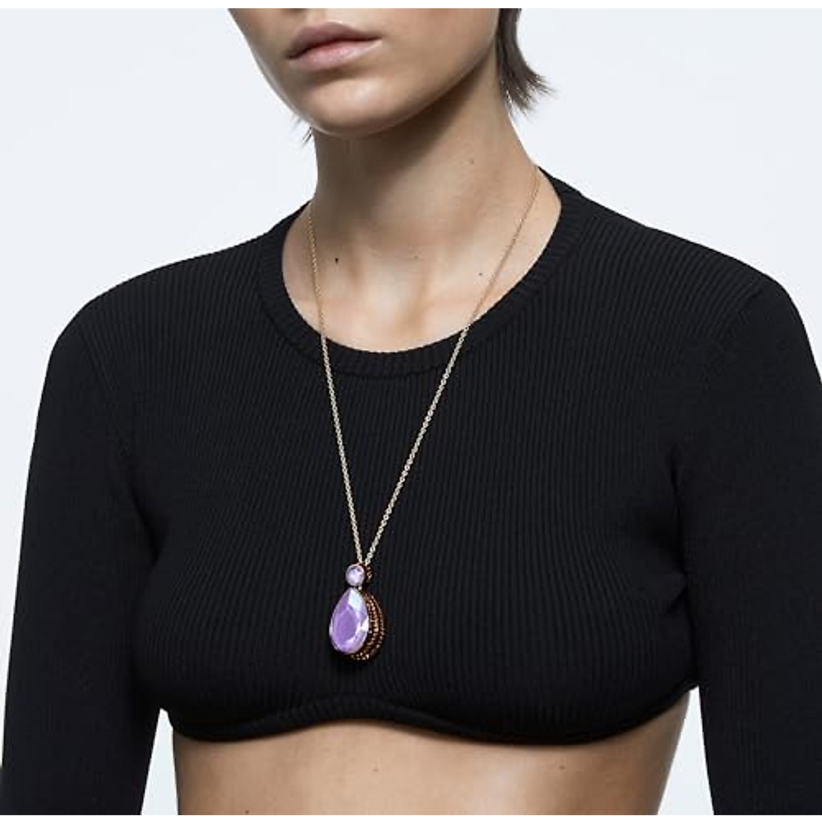 SWAROVSKI Chroma Pendant Necklace, Dual-sided Green and Lilac Drop-Cut Crystals with a Gold-Tone Finish Chain, Part of the Chroma Collection