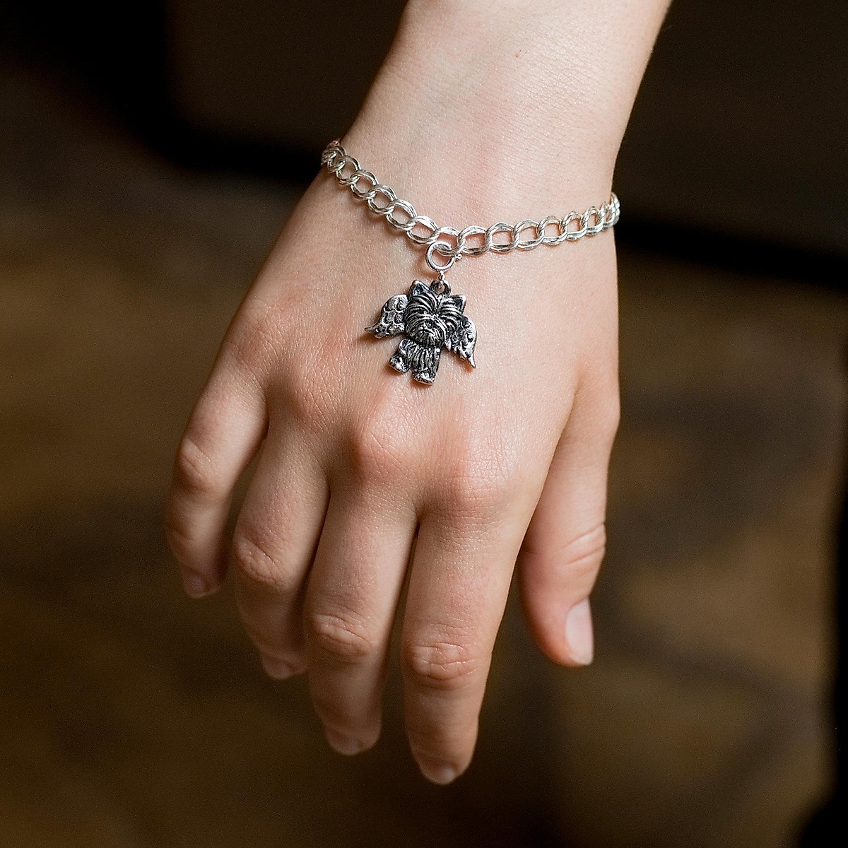 The Magic Zoo Sterling Silver Yorkie Angel Charm for Charm Bracelet – Handcrafted in the USA Yorkie Charms for Bracelets – Yorkie Angel Gift for Women