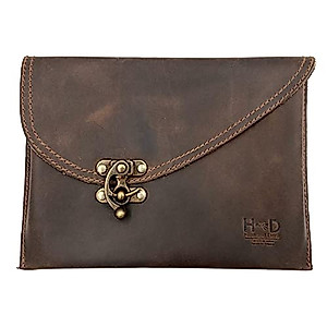 Hide & Drink, Petit Travel Vintage Leather Clutch Bag Handmade from Full Grain Leather, Women's Fashion - Bourbon Brown